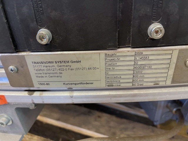 Transnorm belt 90° curve conveyor | pressXchange