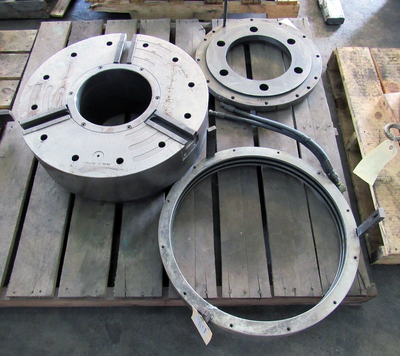 22" SCHUNK MODEL ROTA TB 500-230 PNEUMATIC STEEL CHUCK, WITH ADAPTER ...