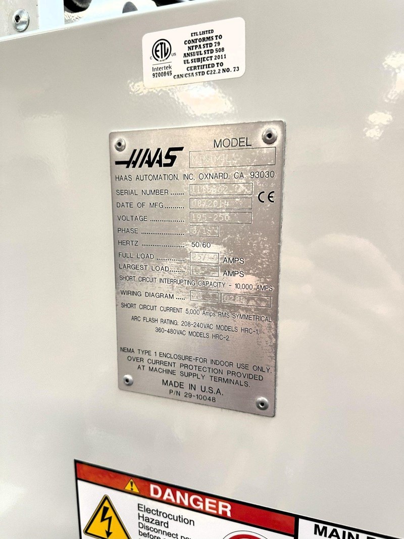 Haas Mini Mill CNC Machining Center 2014 P Coolant, 1MB Memory, Chip ...