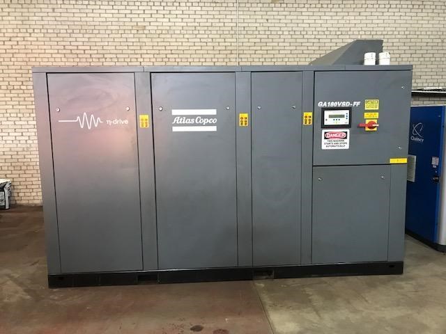 250 Hp Atlas Copco GA 180 Rotary Screw air compressor w/ Integrated Ref ...