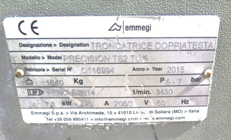EMMEGI PRECISION TS2 TU6 DOUBLE MITRE SAW, 6 METER LENGTH, NEW 2015 ...