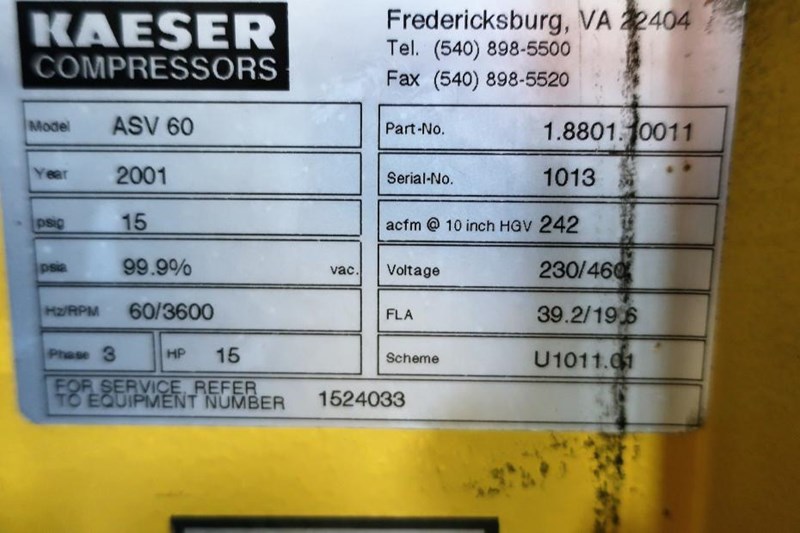 Kaeser ASV 60 Rotary Screw 15HP Vacuum Pump - KAESER ASV 60 | pressXchange