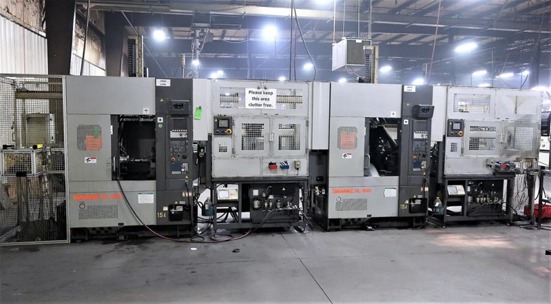 Connected Line of (2) 2015 Takamaz XL-150 CNC Lathes with Robotic ...