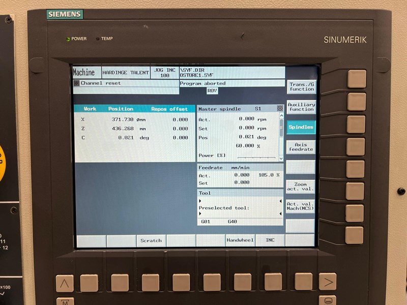 HARDINGE 8/52 Talent CNC Lathe with Siemens Sinumerik 810D Control ...