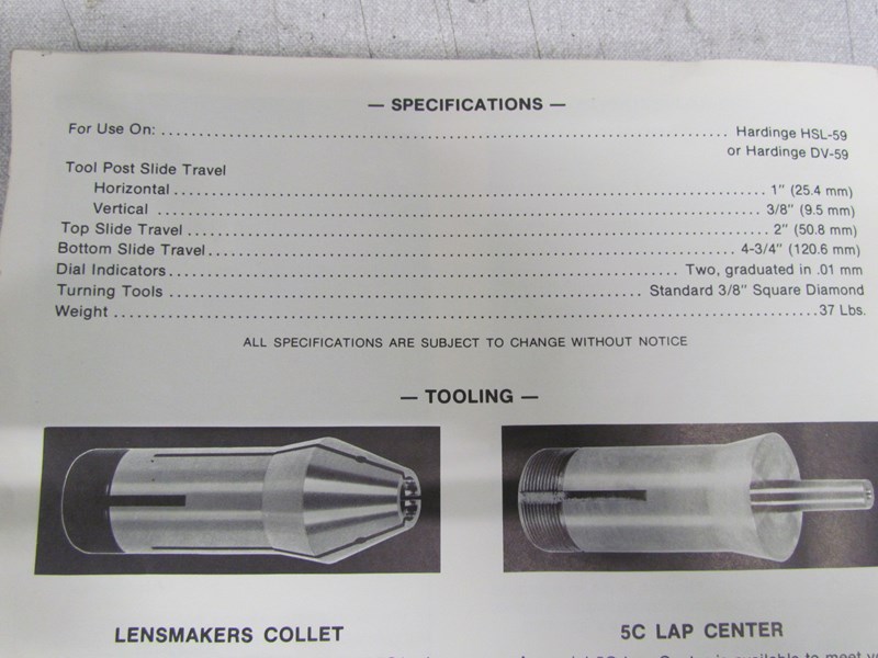 Hardinge Super Precision Lathe Model HSL 59 with Lensmaster attachment ...