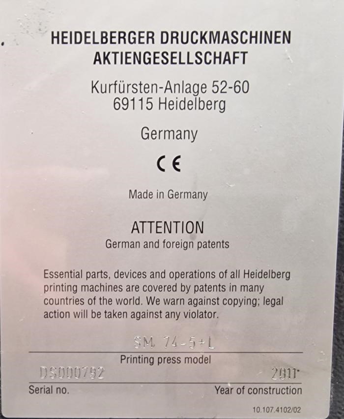 HEIDELBERG SPEEDMASTER SM 74 5 + L | pressXchange